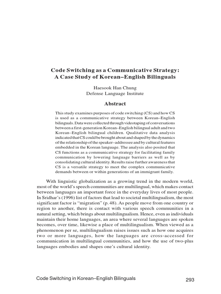 Code Switching As A Communicative Strategy English Korean Bilinguals Pdf Multilingualism