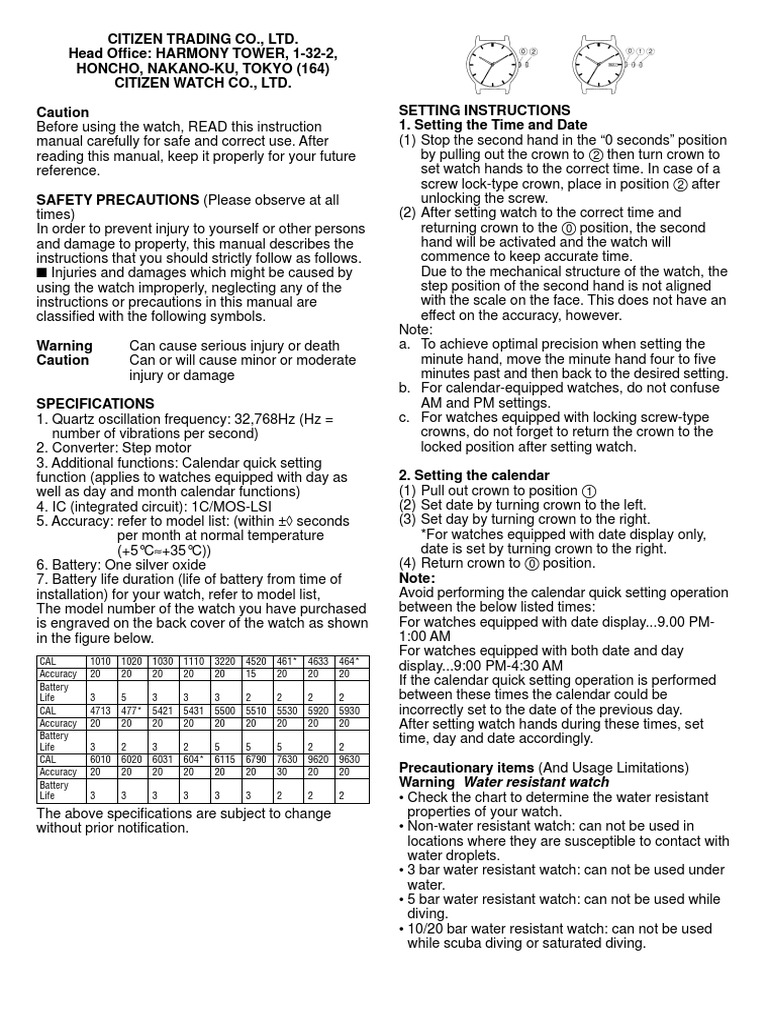 Citizen 2510 Watch Instruction Manual | PDF | Watch | Nature