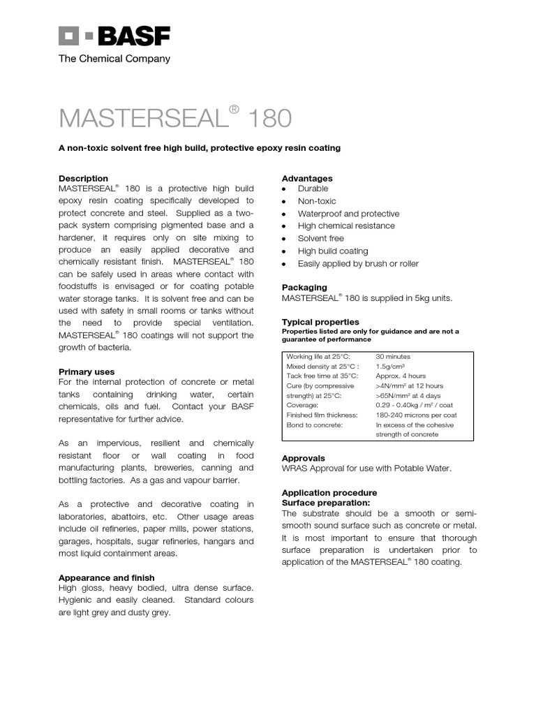 Masterseal 180: A Non-Toxic Solvent Free High Build, Protective Epoxy ...