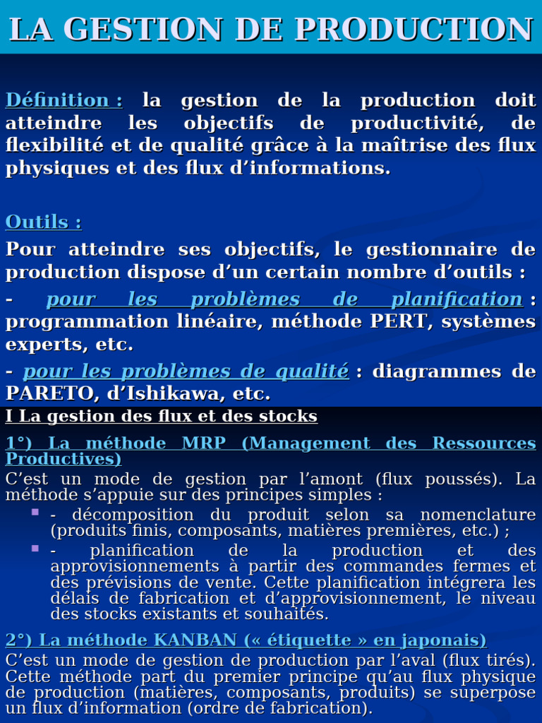 10 - La Gestion de Production | PDF | Management de la qualité ...