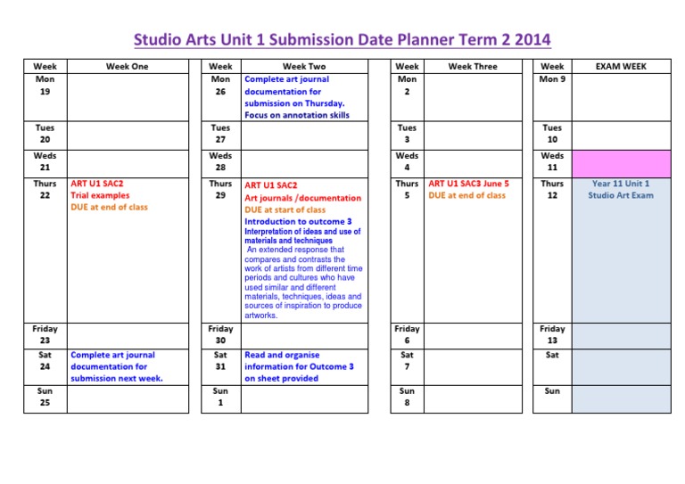 Studio Arts Unit 1 Term 2 Planner | PDF