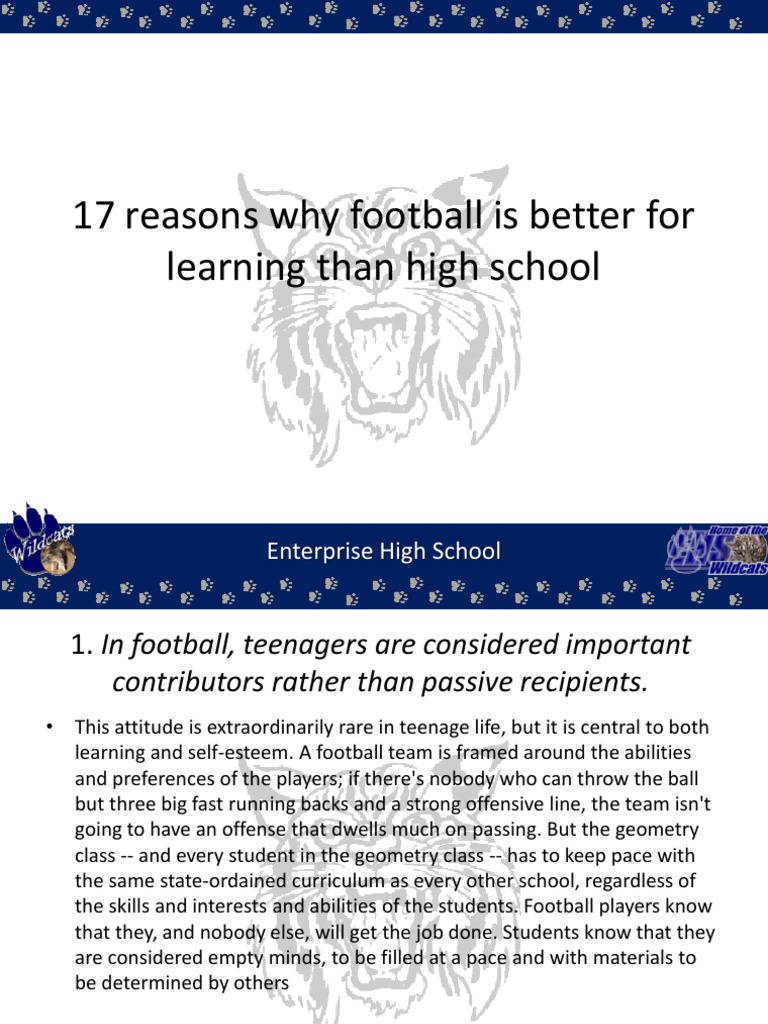 17 Reasons Why Football Is Better For Learning | PDF | Classroom ...
