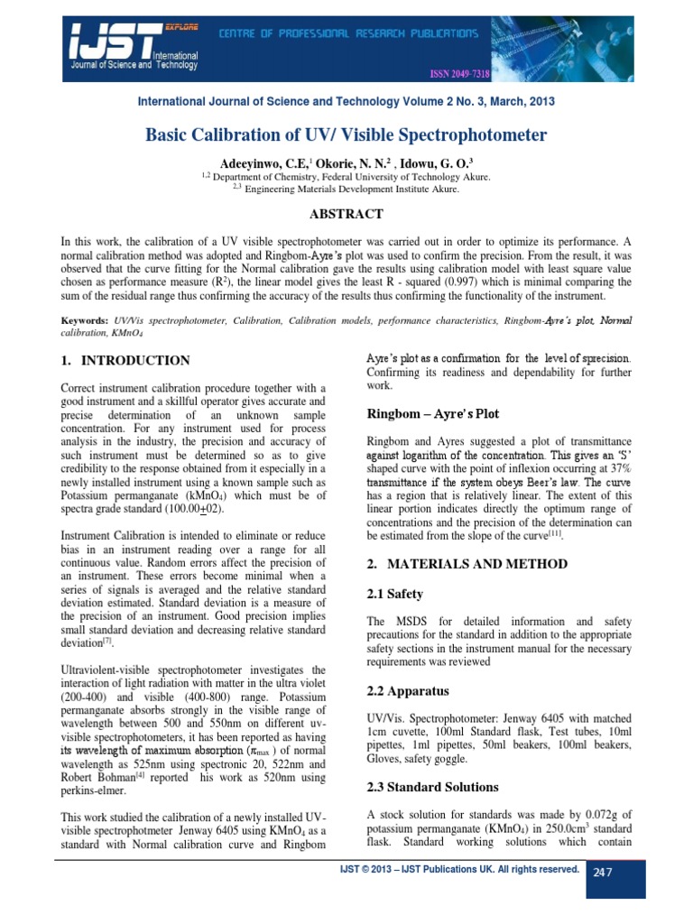 Basic Calibration of UV/ Visible Spectrophotometer | PDF | Computers ...
