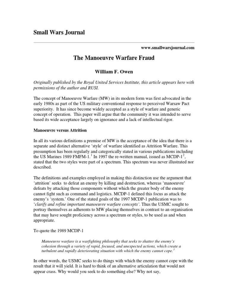 Small Wars Journal: William F. Owen | PDF | Maneuver Warfare ...
