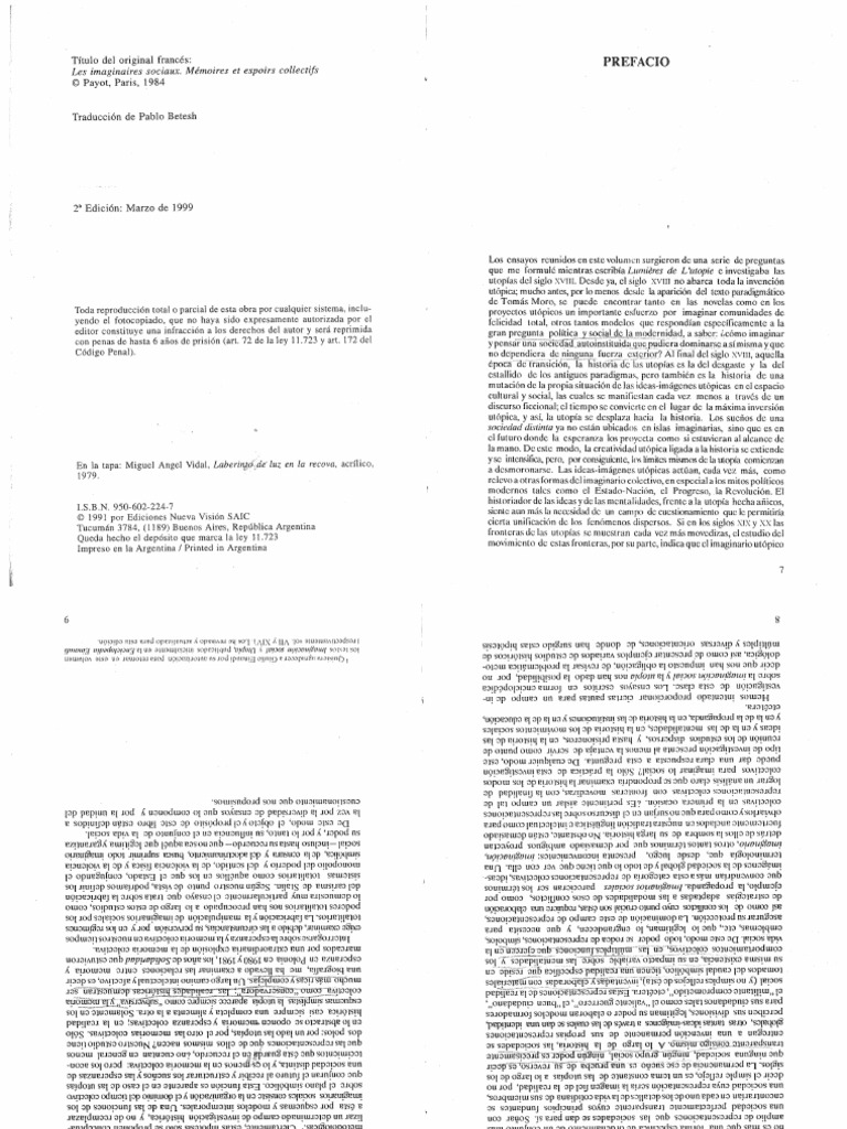 7 - Baczko, Bronislaw - Los Imaginarios Sociales. Prefacio Imaginación Social Imaginarios ...