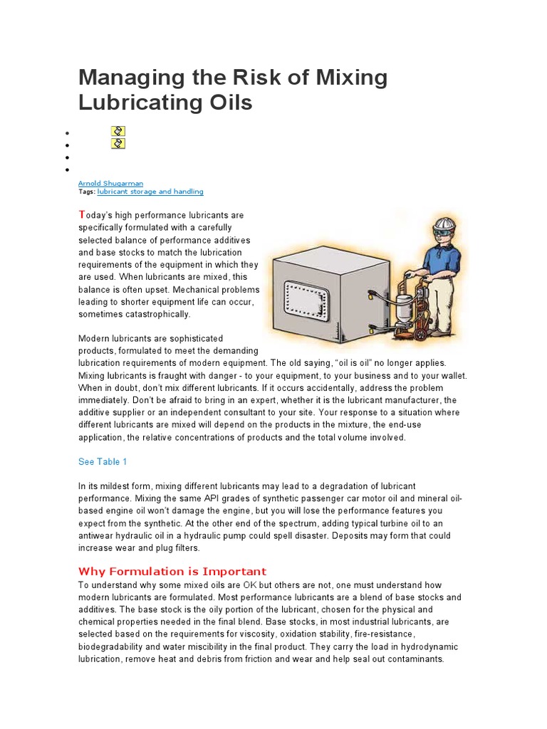 Risks of Mixing Lubricants | PDF | Lubricant | Motor Oil