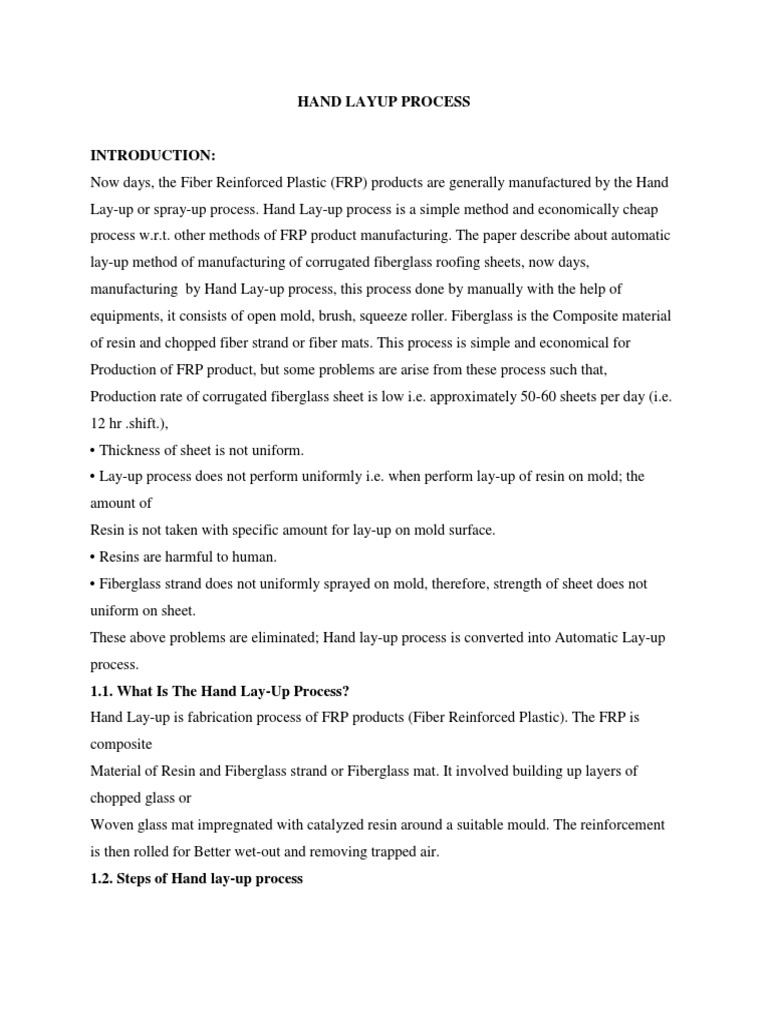 Hand Layup Process | PDF | Fiberglass | Fibre Reinforced Plastic