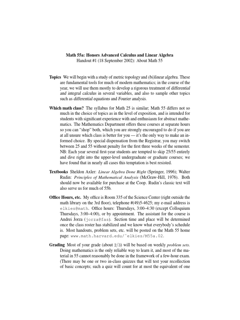 Math 55a: Advanced Calculus Overview | PDF | Mathematical Analysis ...