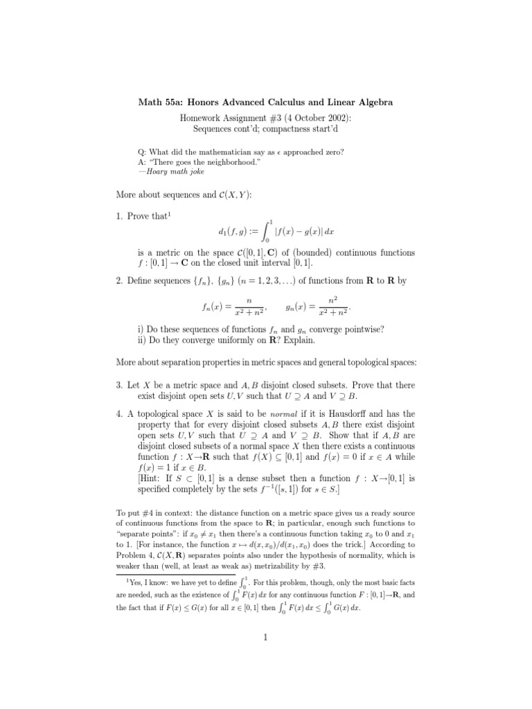 Honors Advanced Calculus and Linear Algebra 1 p3 PDF | PDF | Continuous ...