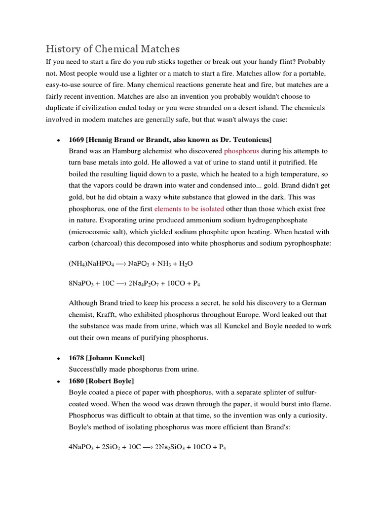 History of Chemical Matches | PDF | Phosphorus | Experiment