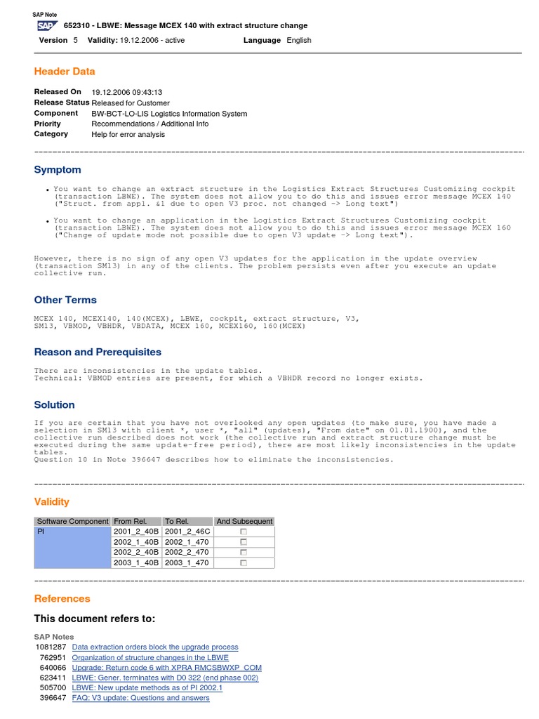 LBWE Message MCEX 140 With Extract Structure Change | PDF | Computing ...