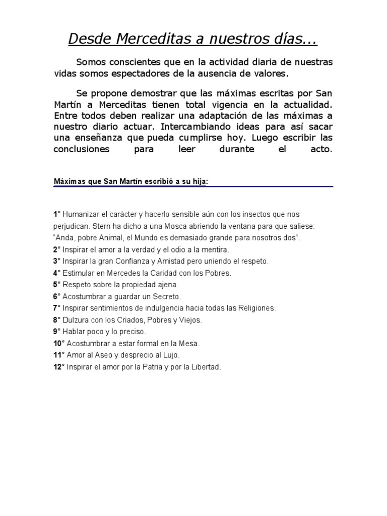 Máximas de San Martín para Merceditas | PDF | Poesía