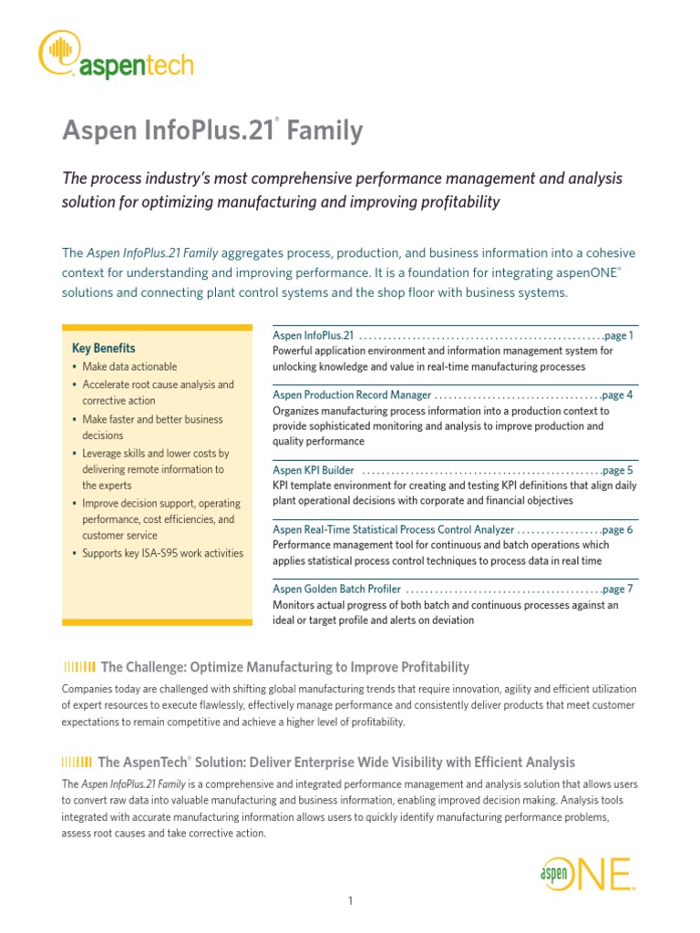 Aspen InfoPlus.21 Family Brochure | PDF | Performance Indicator | Real ...