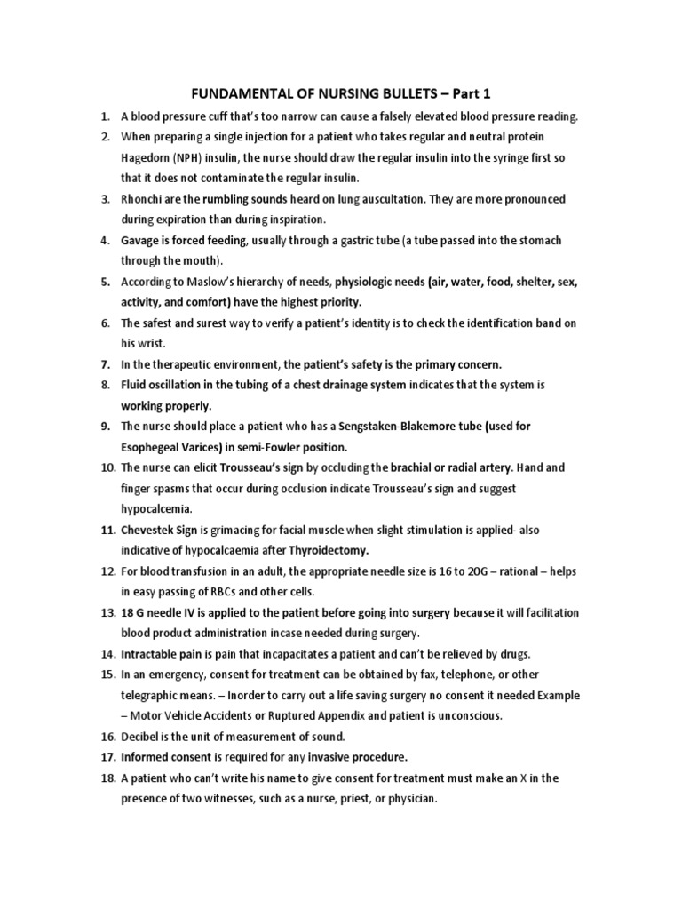 Nursing Fundamentals Key Points | PDF | Physical Examination | Medical ...