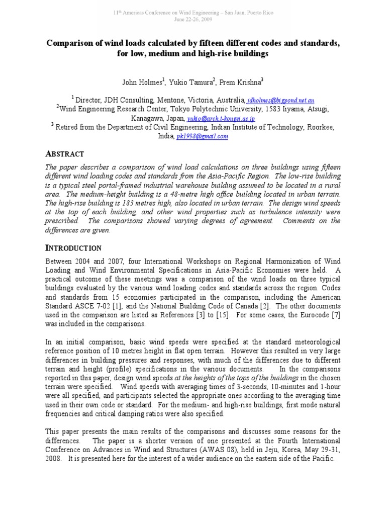 Comparison of Wind Loads Calculated by Fifteen Different Codes and ...