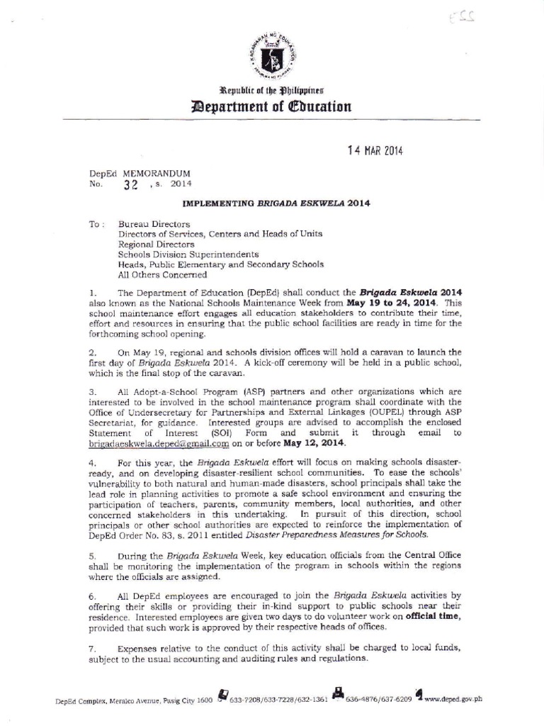DepED Memorandum No.32 s.2014 | PDF