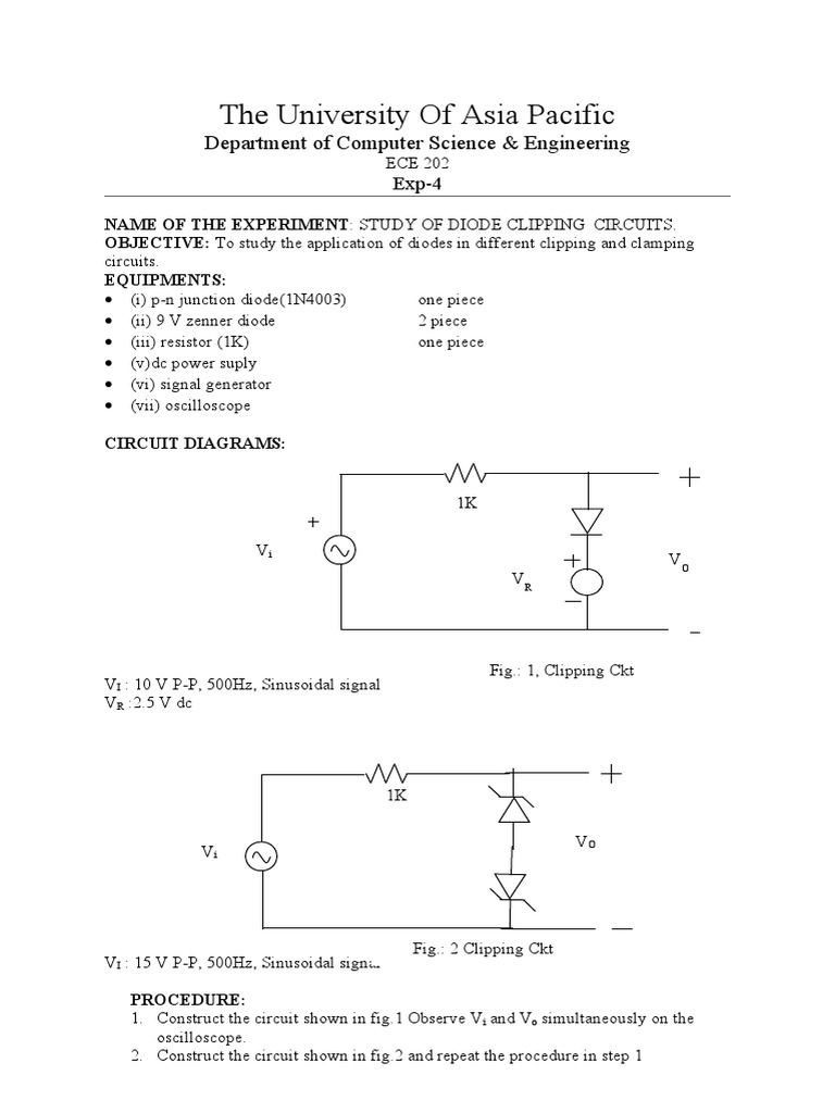 Diode Clipping Circuits Experiment | PDF | Teaching Methods & Materials