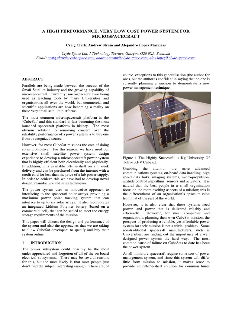 A High Performance Very Low Cost Power System For Microspacecraft | PDF ...