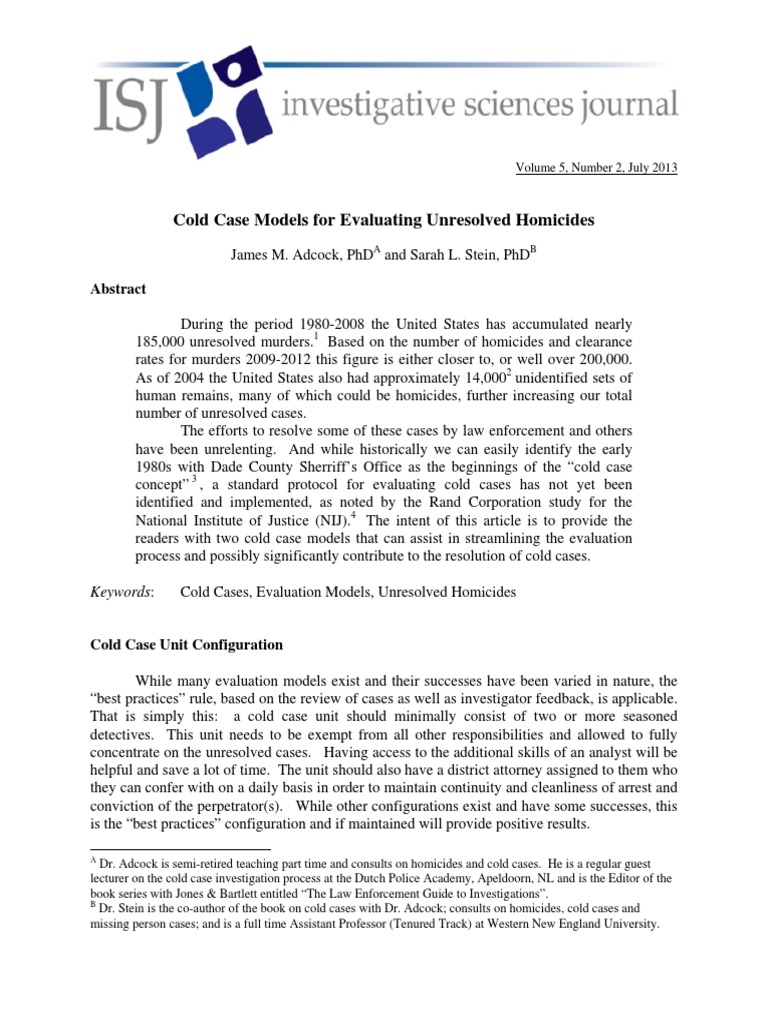 Cold Case Evaluation Models | PDF | Detective | Evidence