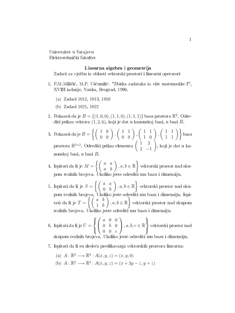 Zadaci Iz Linearne Algebre | PDF