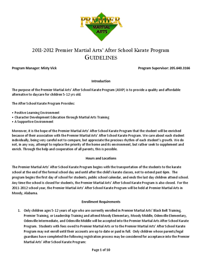 After School Karate Program Guide | PDF | Day Care | Indemnity