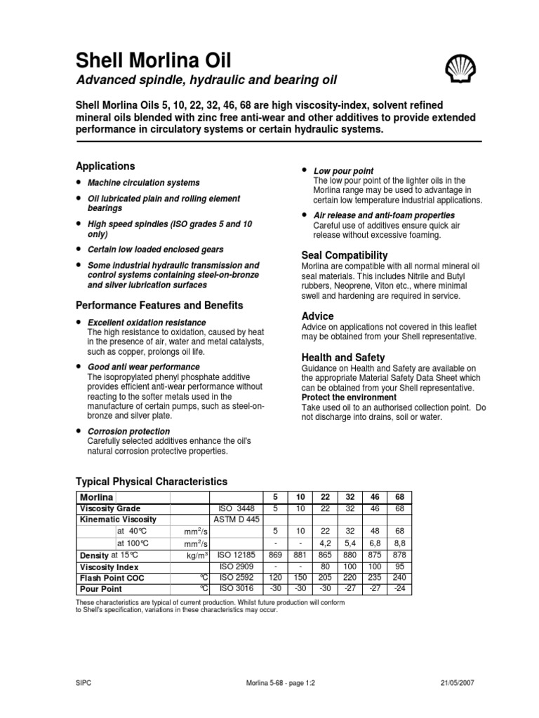 Shell Morlina Oil | PDF | Bearing (Mechanical) | Corrosion
