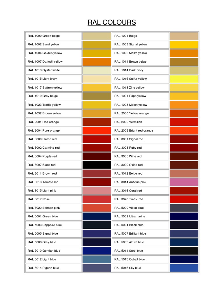 RAL Colour Chart Ral Colour Chart, Ral Colours, Ral Color, 50% OFF