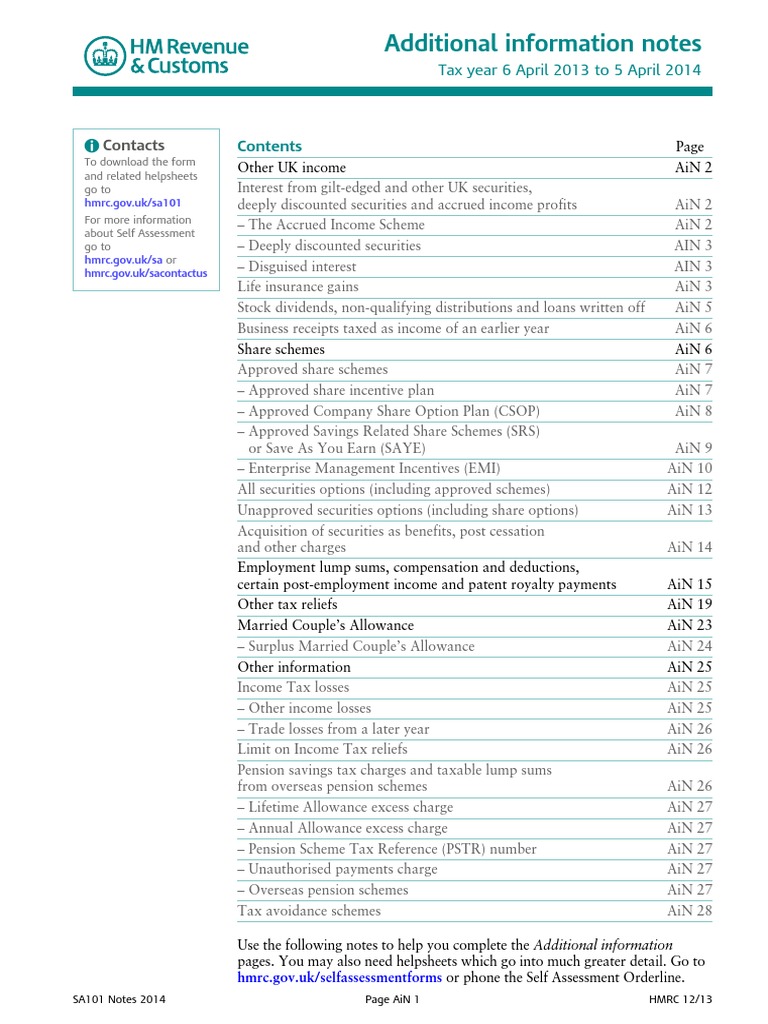 HMRC Self Assessment Help Sheet SA101 | PDF | Option (Finance) | Dividend