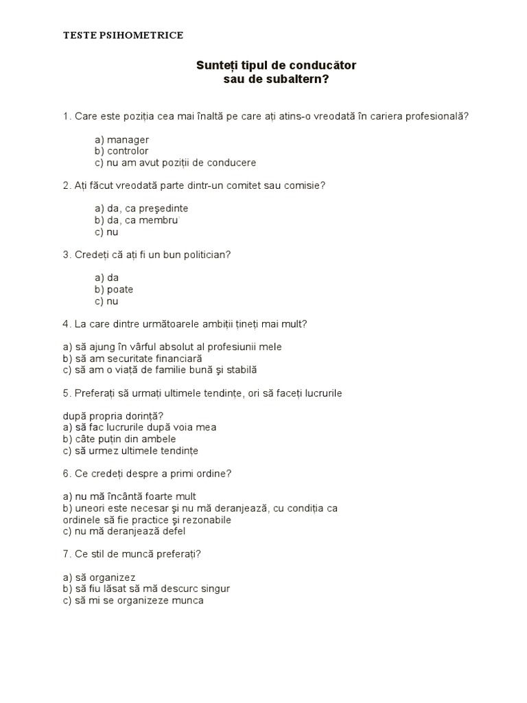 Teste Psihometrice | PDF