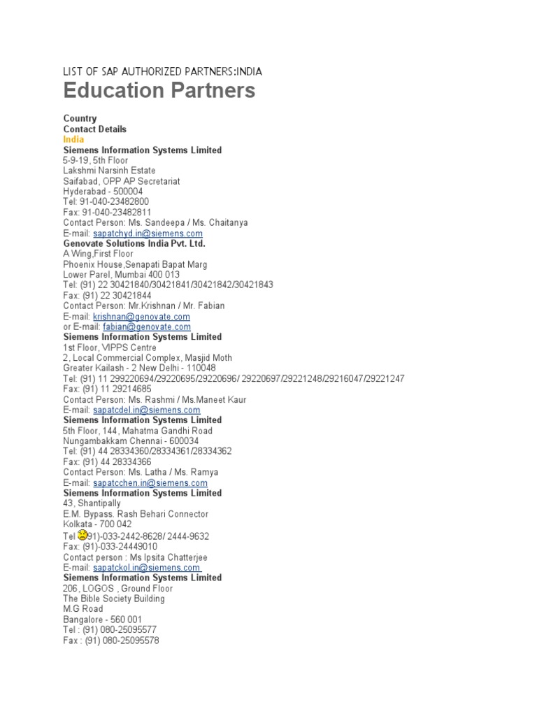 List of Sap Authorized Partners | PDF | Business