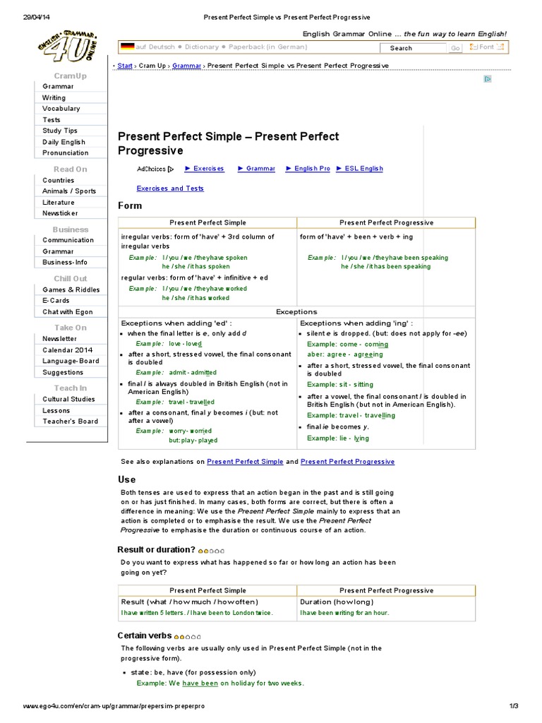 Present Perfect Simple Vs Present Perfect Progressive | PDF | Perfect ...