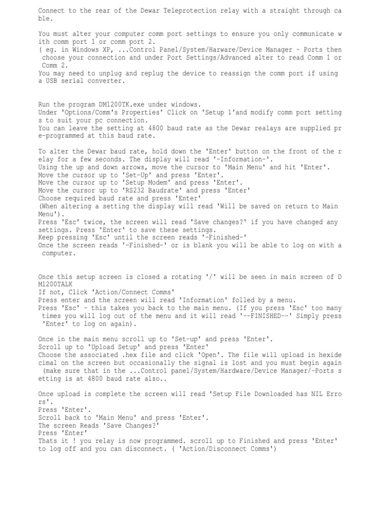 Uploading Dewar DM1200 Teleprotection Relay Settings | PDF | Computing ...