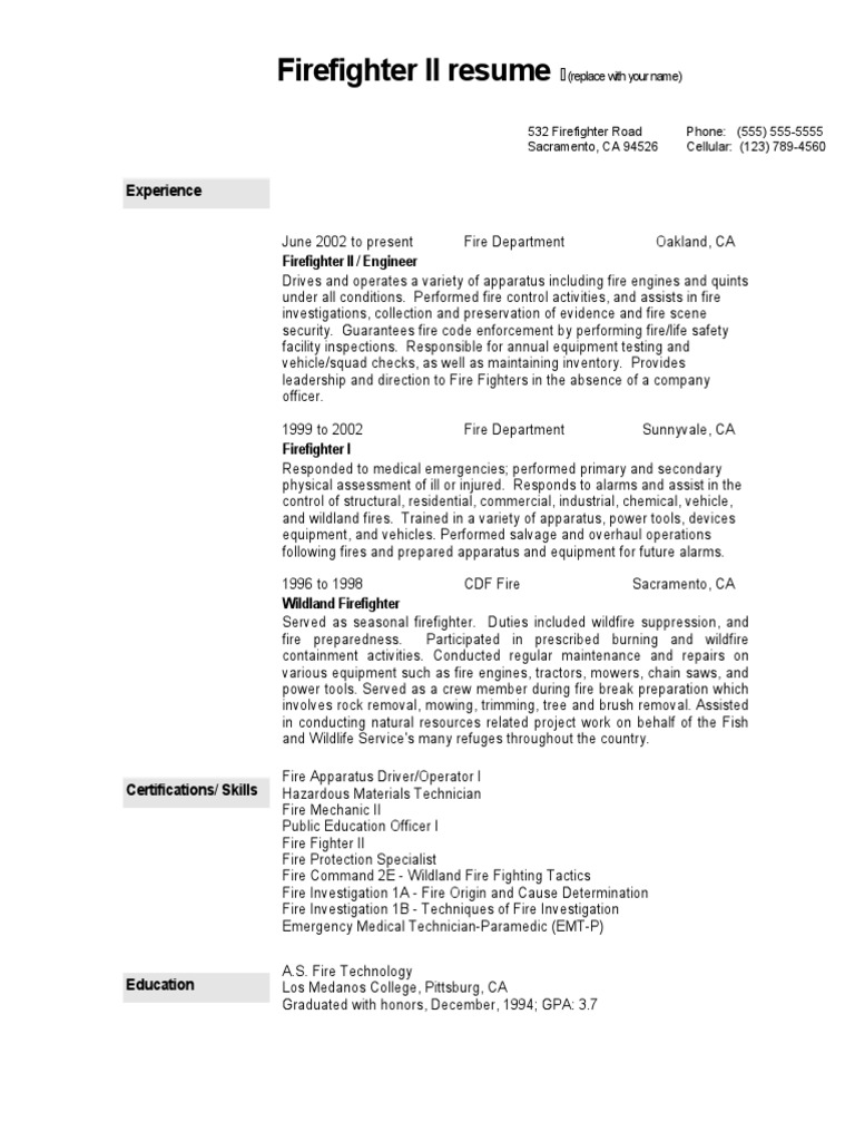 Firefighter II Resume Overview | PDF