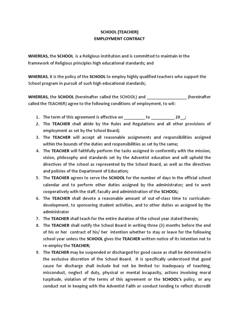 Teacher Employment Contract | PDF | Teachers | Virtue
