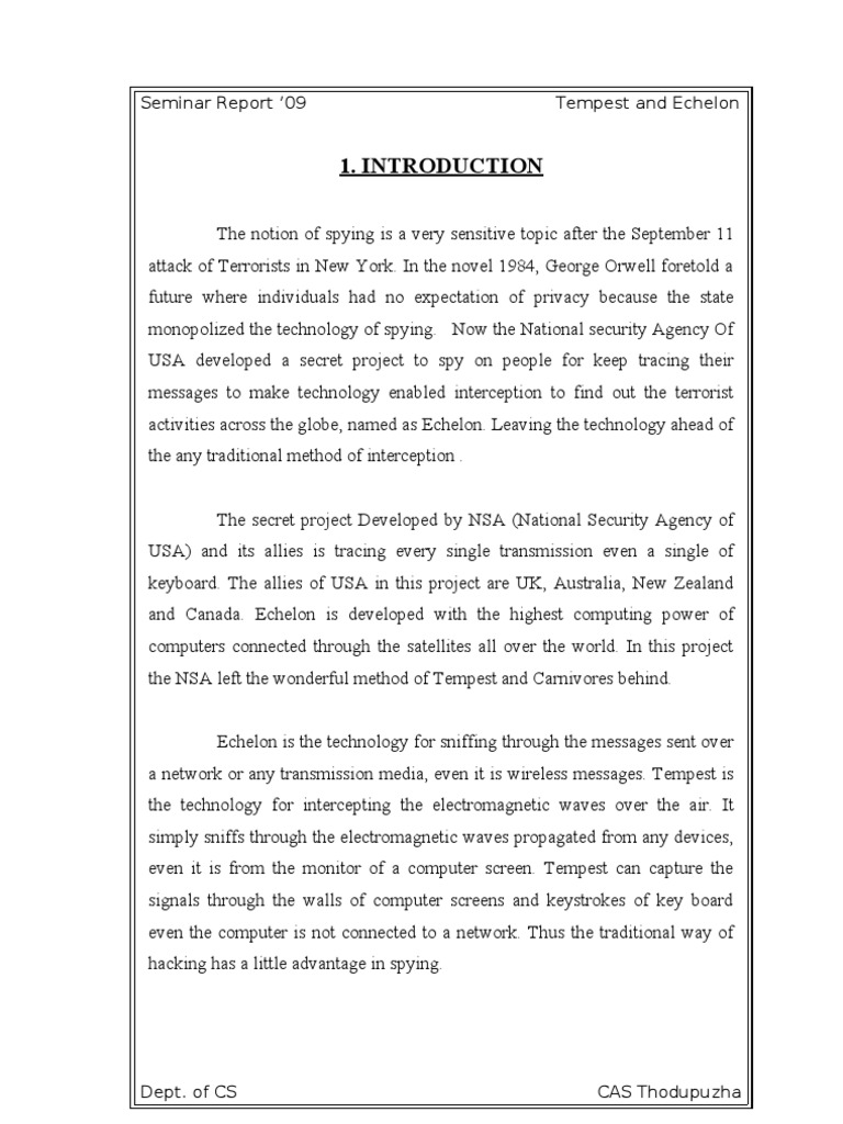 Tempest and Echelon | PDF | Signals Intelligence | National Security Agency
