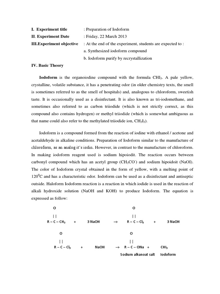 Iodoform Preparation and Synthesis Guide | PDF | Organic Chemistry ...