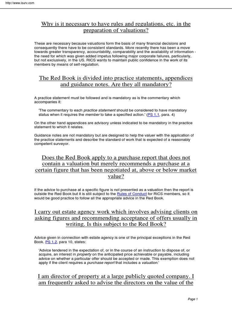 Valuation Standards: RICS Red Book Guide | PDF | Business | Finance ...
