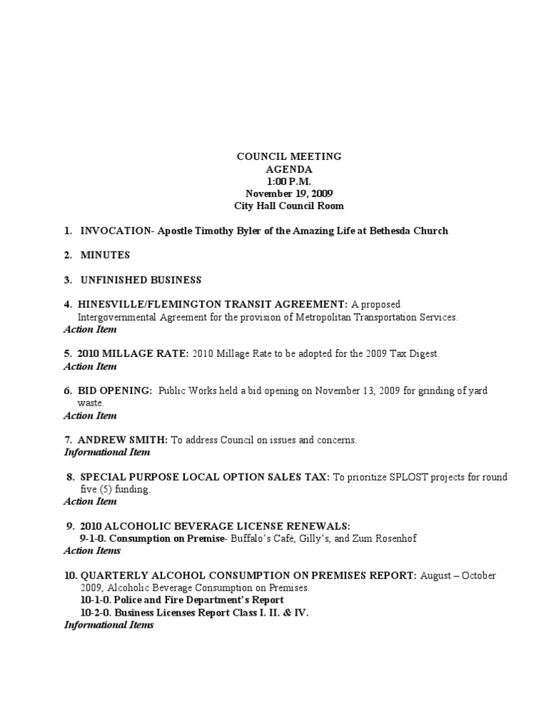 01-2009!19!05 Council Meeting Agenda | PDF | Government