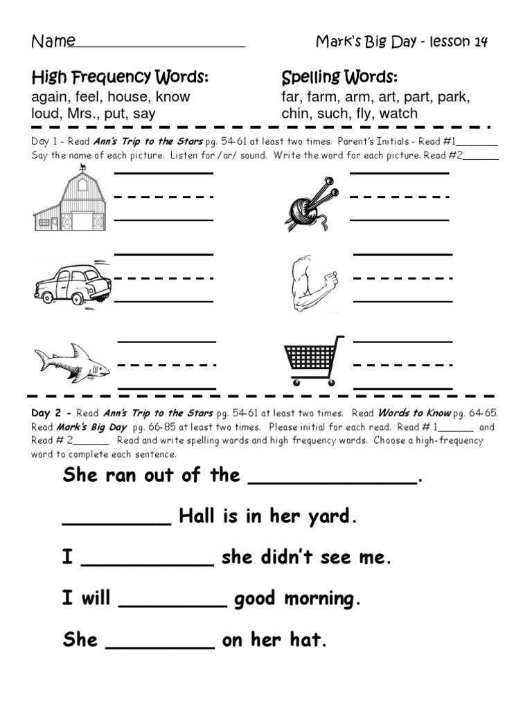 Homework 14: Mark's Big Day Activities | PDF
