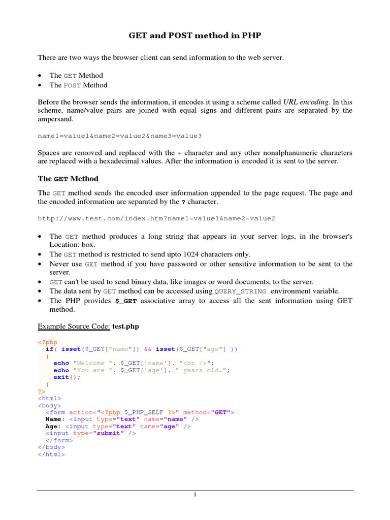 PHP GET and POST Methods Guide | PDF | Php | Web Server