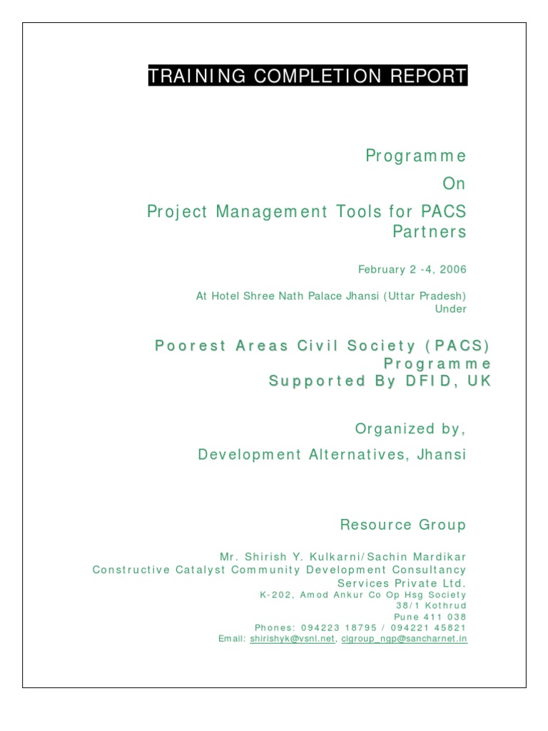 Training Completion Report: Programme On Project Management Tools For ...
