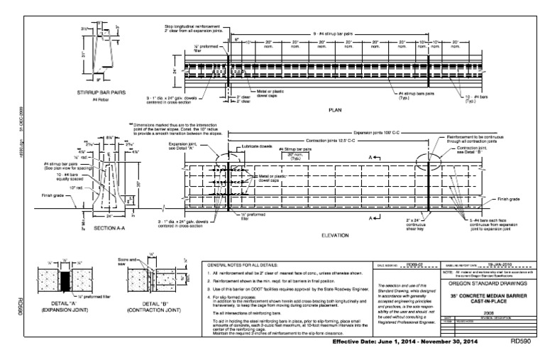 35inch Concrete Median Barrier Cast-In-Place | PDF | Building ...