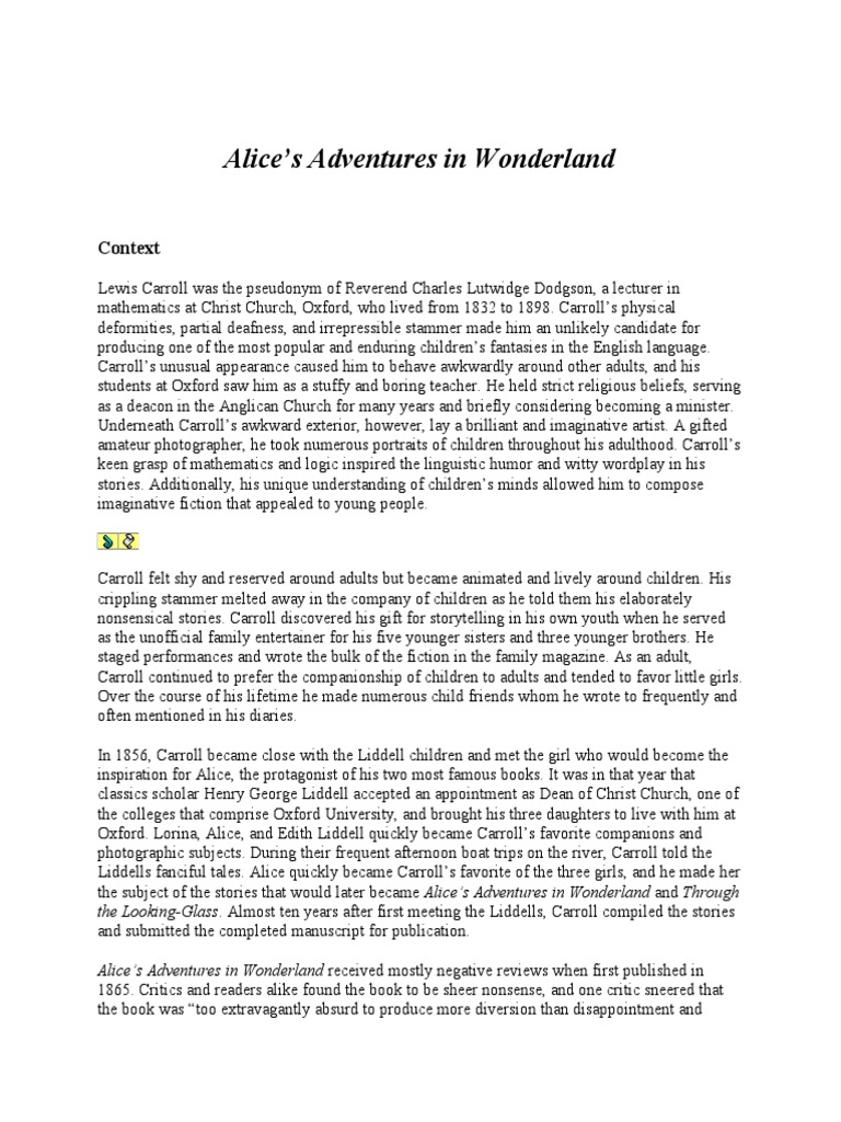 Alice's Adventures in Wonderland: Context | PDF | Lewis Carroll ...