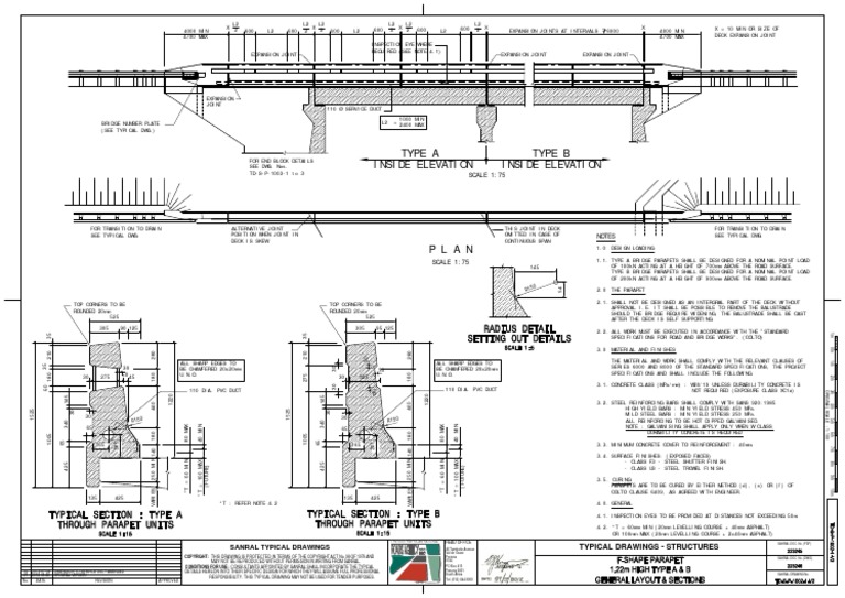 v2 TD S P 1002 1 F Shape Parapet 1 22m High Type A B General Layout and ...
