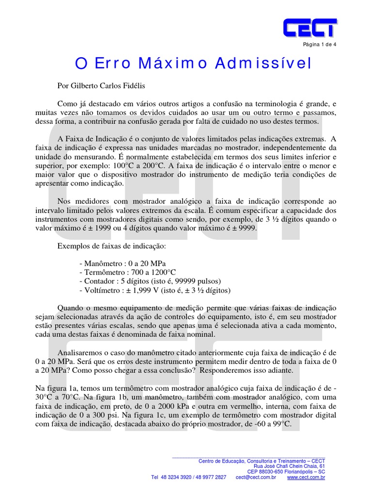 Erro Maximo Admissivel | PDF | Calibração | Medição de pressão