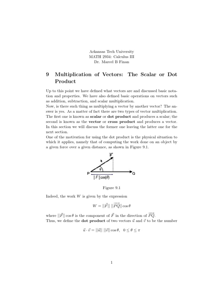 Cal133 Multiplication of Vectors The Scalar or Dot Product | PDF ...