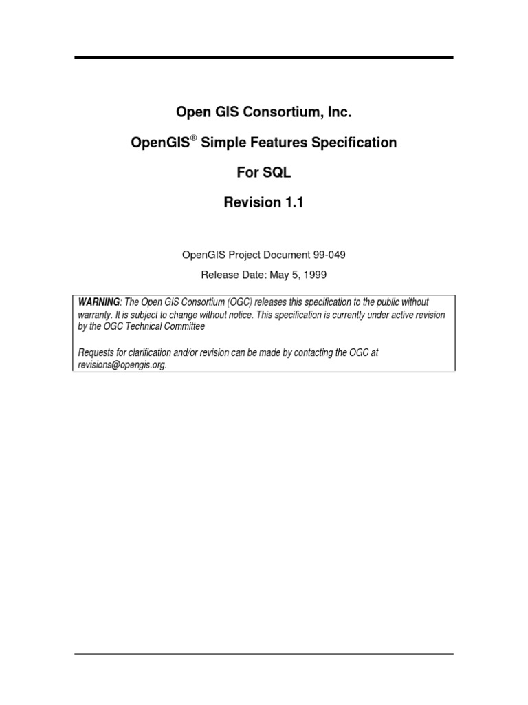 99-049 OpenGIS Simple Features Specification For SQL Rev 1.1 | PDF | Dimension | Sql