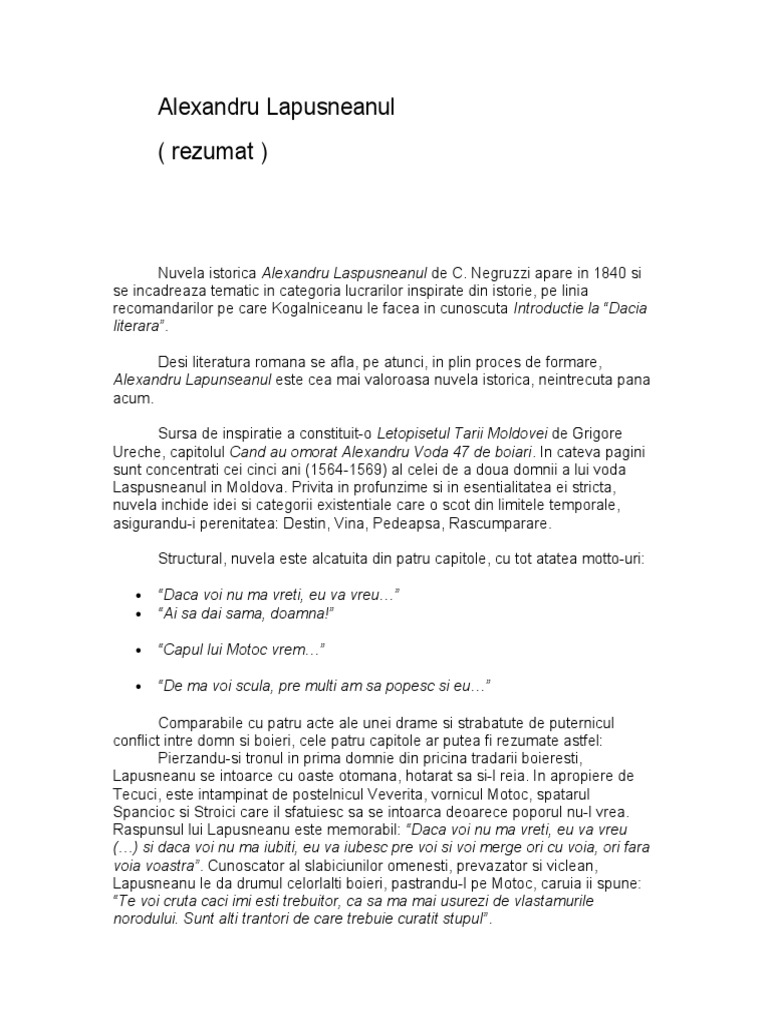 Alexandru Lapusneanu - Rezumat