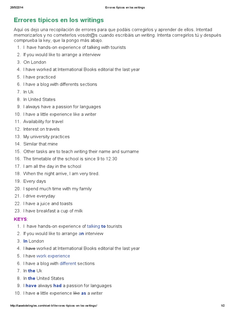 Errores Comunes en Writing B1 | PDF