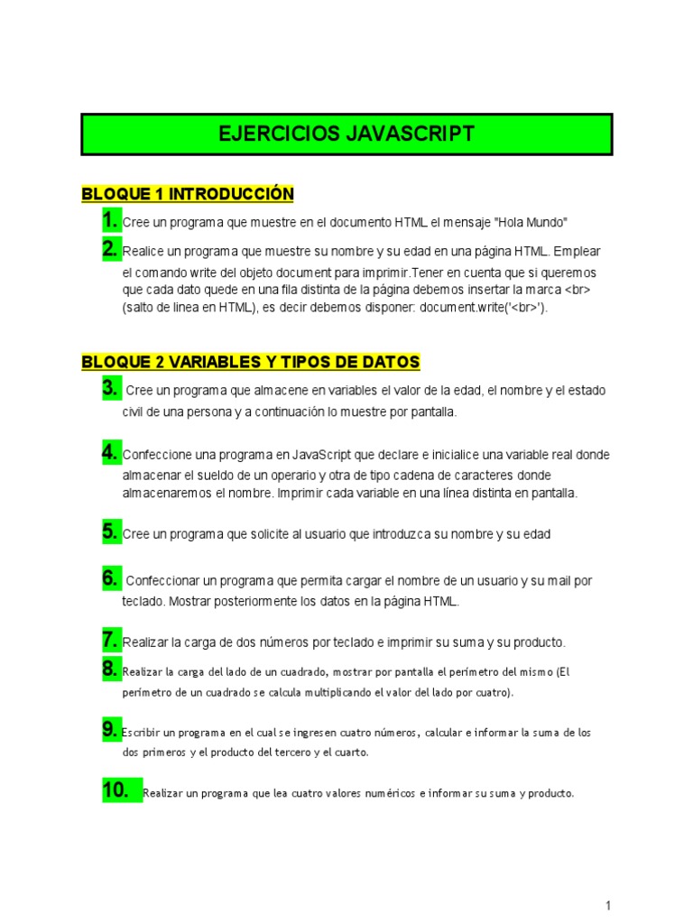 Ejercicios JavaScript - Documentos de Google | PDF | Script Java | Multiplicación